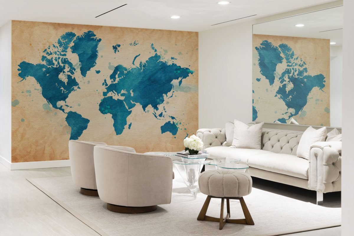 Grunge Blue Map – Print A Wallpaper